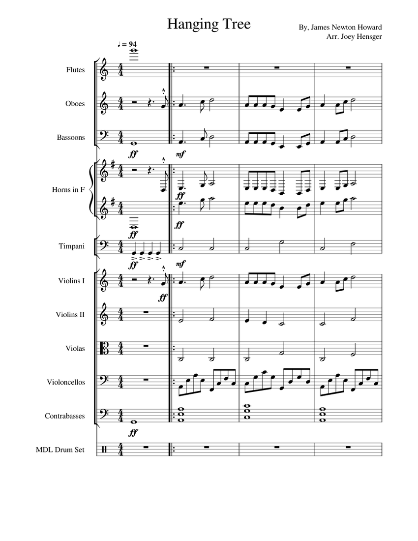 Hanging Tree Sheet music for Flute, Oboe, Bassoon, French horn & more ...