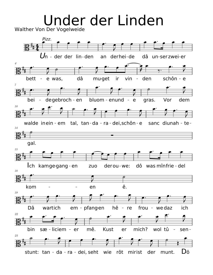 Under der Linden Sheet Music for Viola (Solo) | MuseScore.com