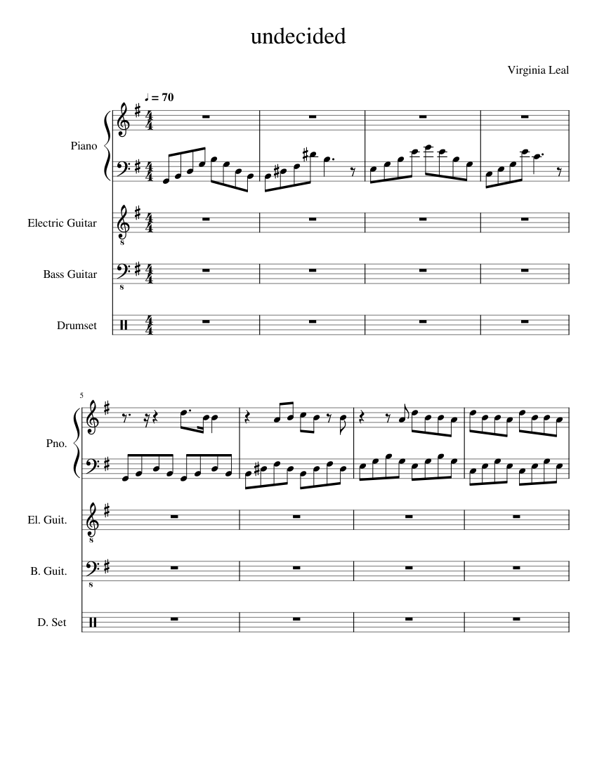 undecided Sheet music for Piano, Guitar, Bass guitar, Drum group (Mixed ...