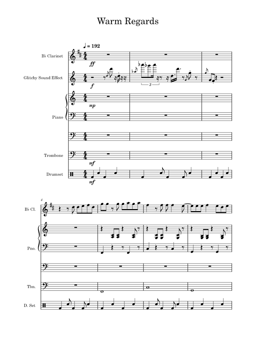 Warm Regards Sheet Music for Piano, Trombone, Oboe, Clarinet in b-flat ...