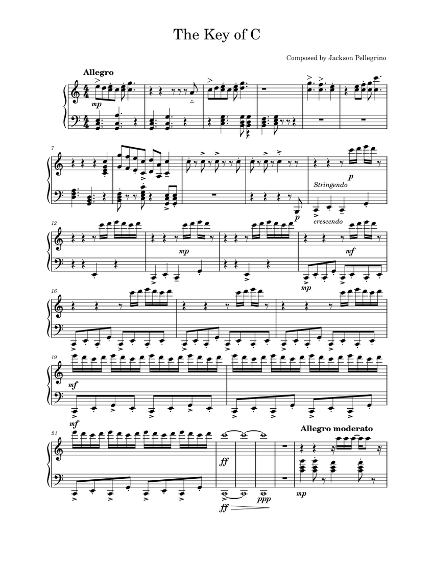 The Key of "C" Sheet Music for Piano (Solo) | MuseScore.com