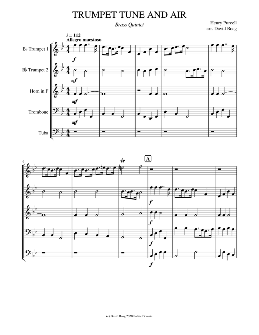 TRUMPET TUNE AND AIR - Brass Quintet Sheet music for Trombone, Tuba ...