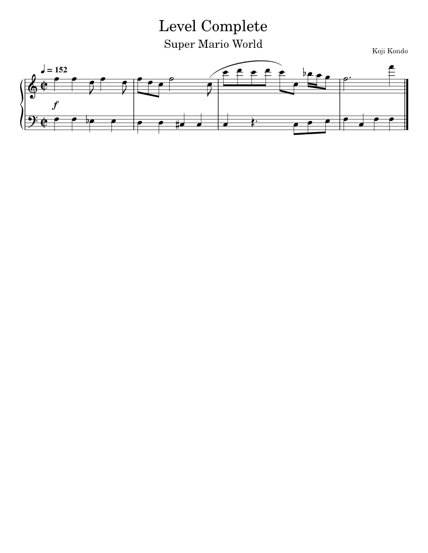 Super Mario World - Level Complete – Koji Kondo Sheet Music for Piano ...
