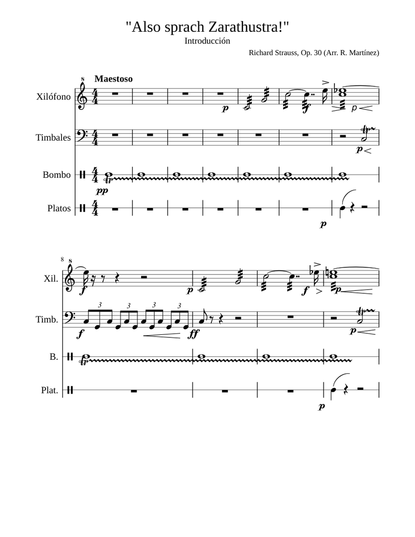 Also sprach Zarathustra! Sheet music for Drum group, Xylophone, Timbale ...