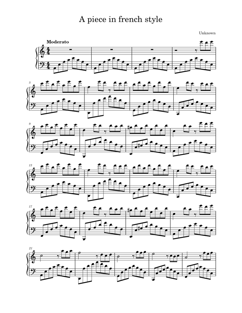 A Piece in French Style Sheet Music for Piano (Solo) easy | MuseScore.com