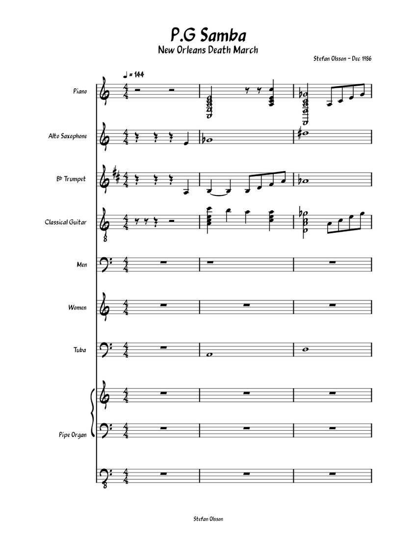 P.G Samba (New Orleans Death March) Sheet music for Piano, Organ, Tuba ...