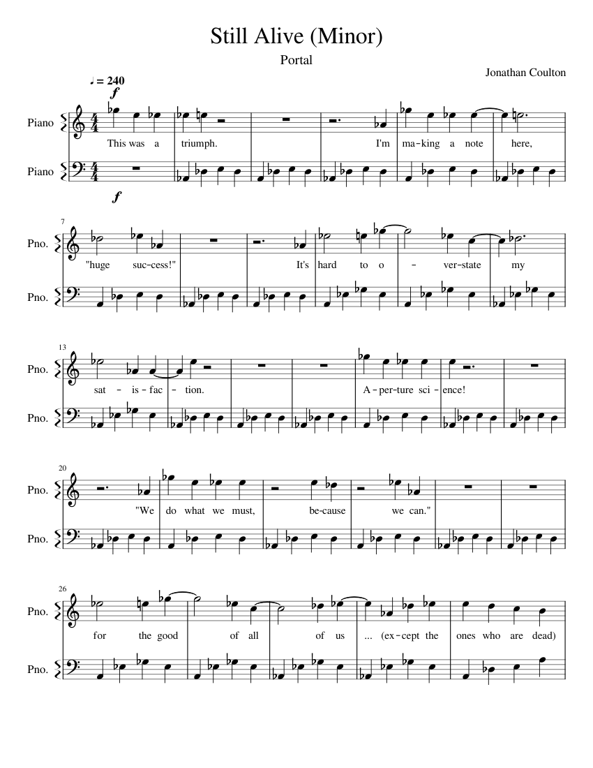 Still Alive (Minor) Sheet music for Piano (Piano Duo) | Musescore.com