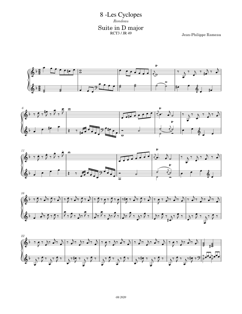 Rameau, Jean-Philippe, Suite in D major - 8-Les Cyclopes Sheet music ...