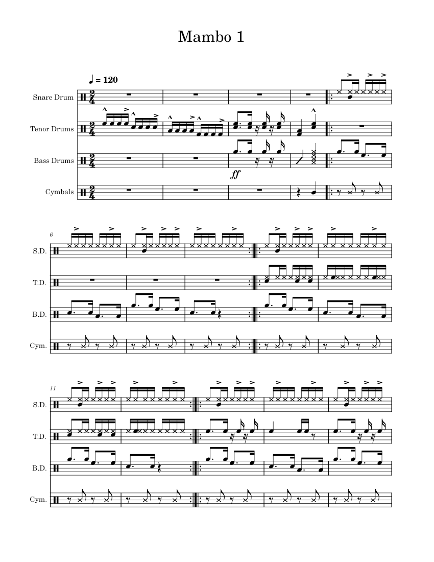 Mambo 1 – Isaac Mora Sheet music for Snare drum, Crash, Tenor drum ...