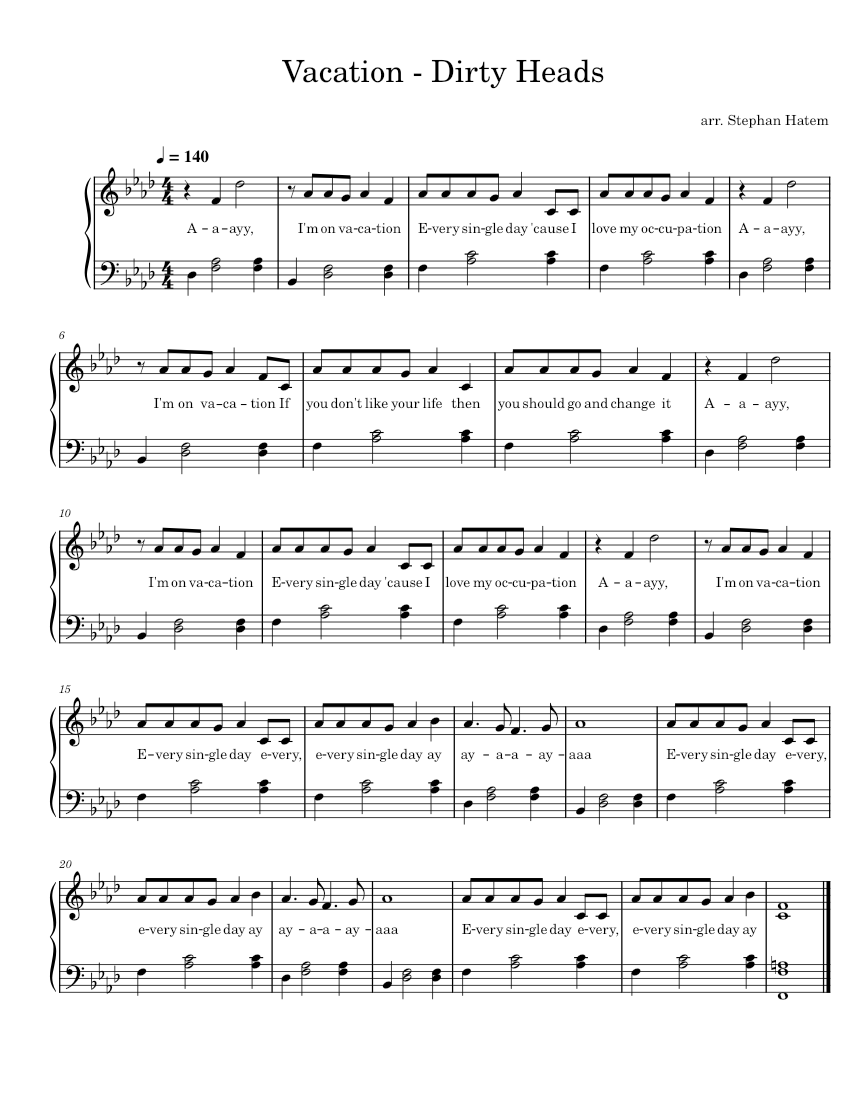 Vacation – Dirty Heads Sheet Music for Piano (Solo) Easy | MuseScore.com