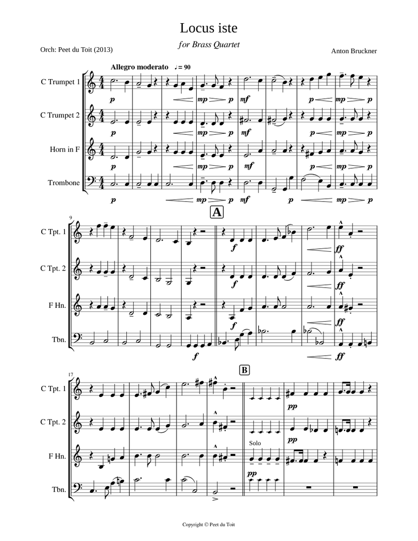 Locus Iste - Anton Bruckner (Brass Quartet) Sheet music for Trombone ...