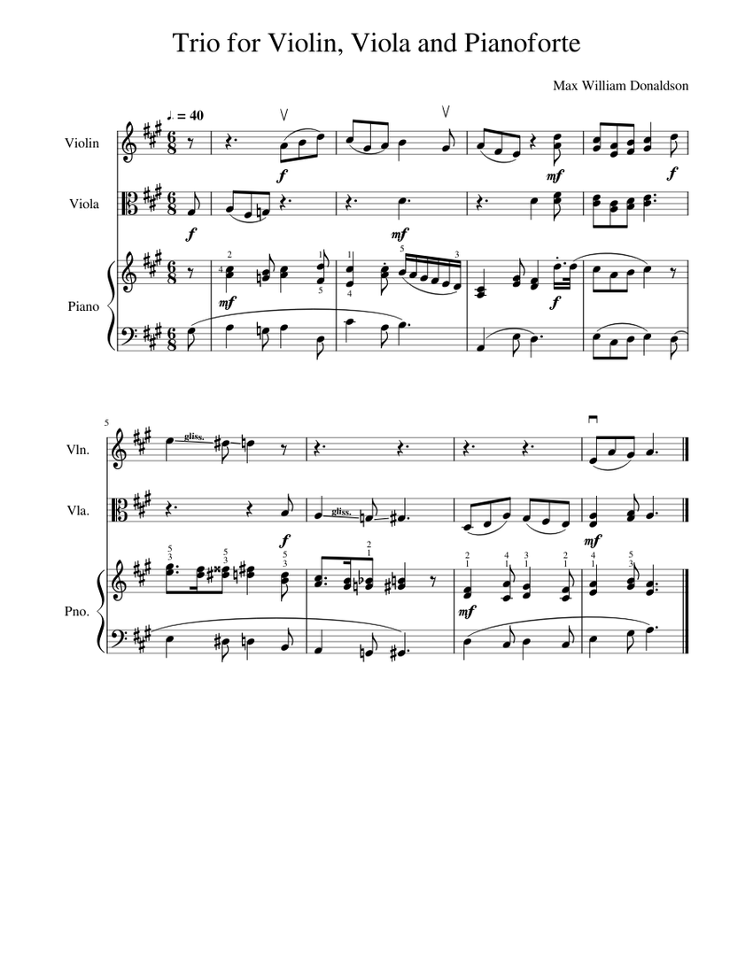 Trio for Violin, Viola and Pianoforte Sheet music for Piano, Violin ...