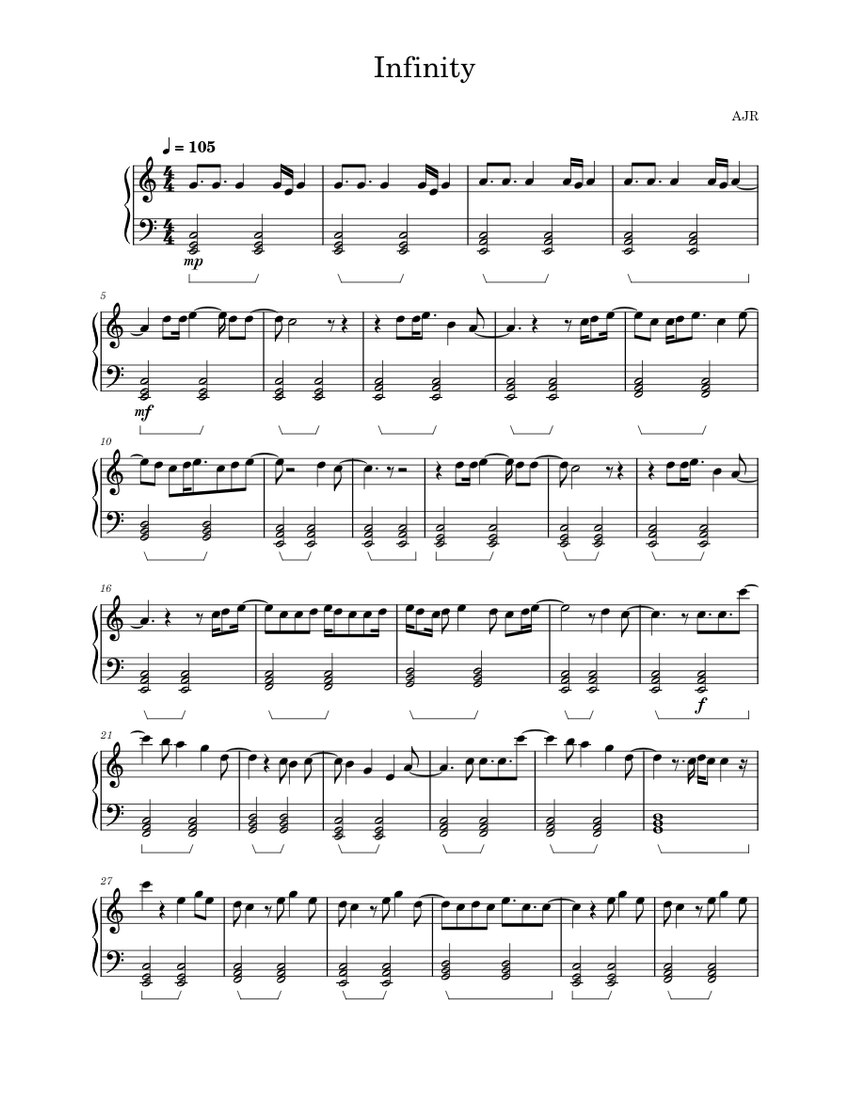 Infinity – AJR Sheet music for Piano (Solo) | Musescore.com