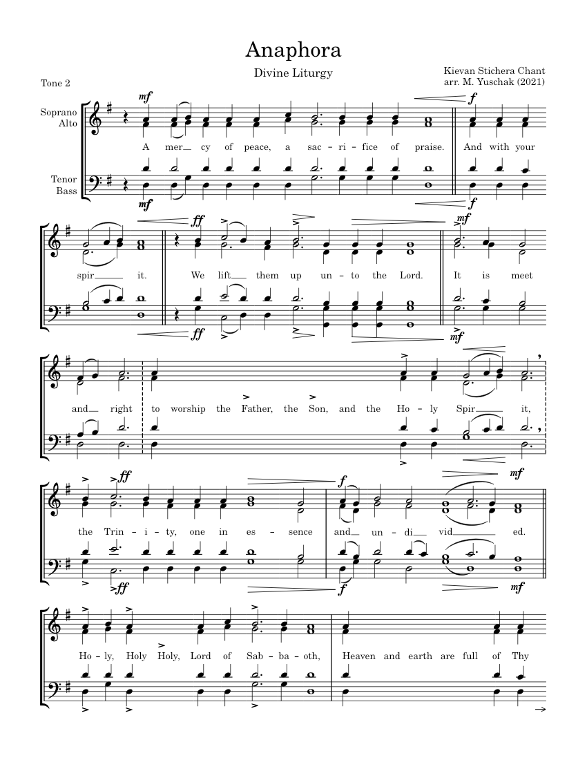 The Anaphora - Kievan Stichera Chant (Tone 2) arr. M. Yuschak Sheet ...