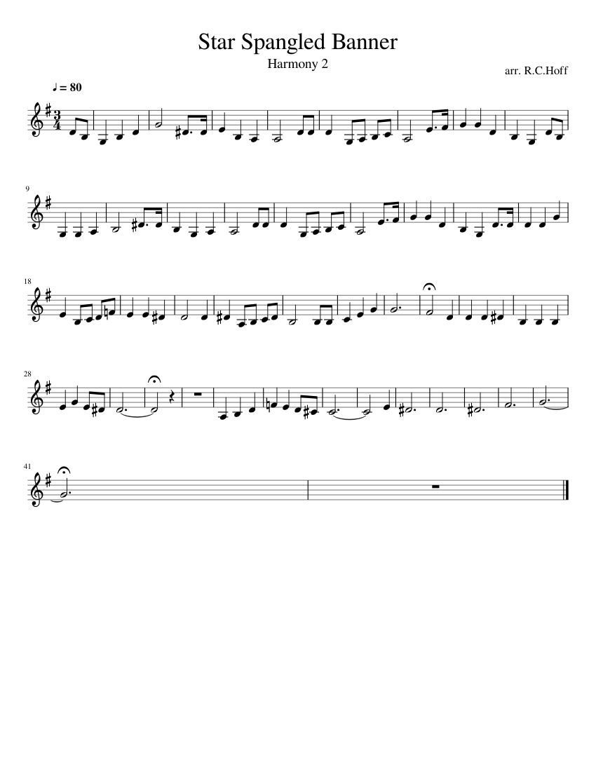 Star Spangled Banner Harmony 2 Sheet Music for Piano (Solo) Easy ...