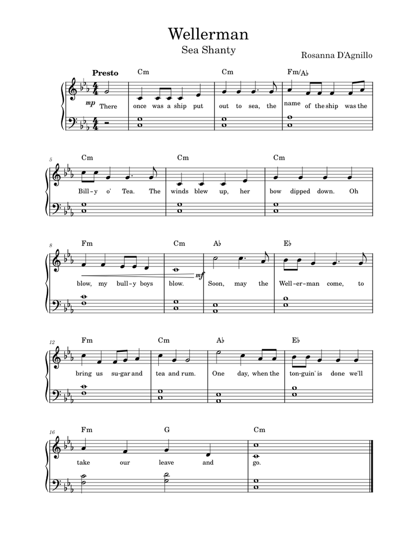 Wellerman – Sea Shanty Sheet Music with Chords for Piano (Solo) easy ...