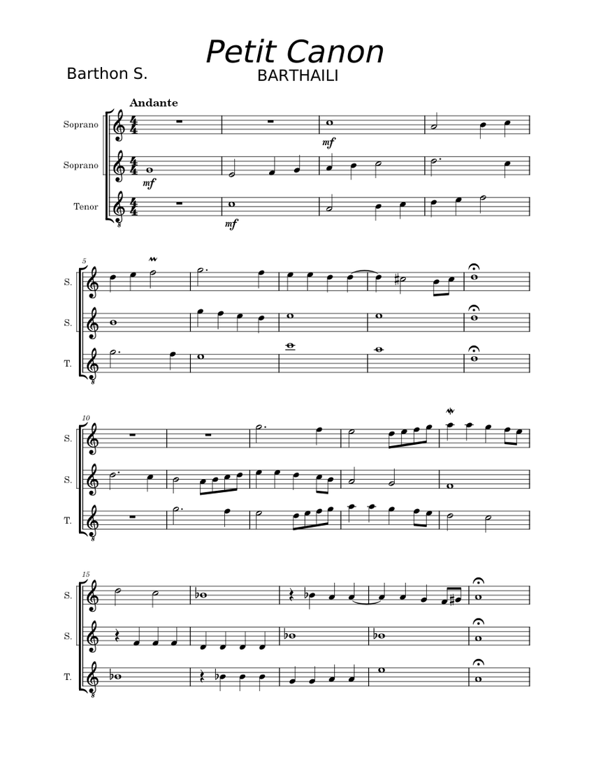 Petit canon Sheet music for Soprano, Tenor (Choral) | Musescore.com