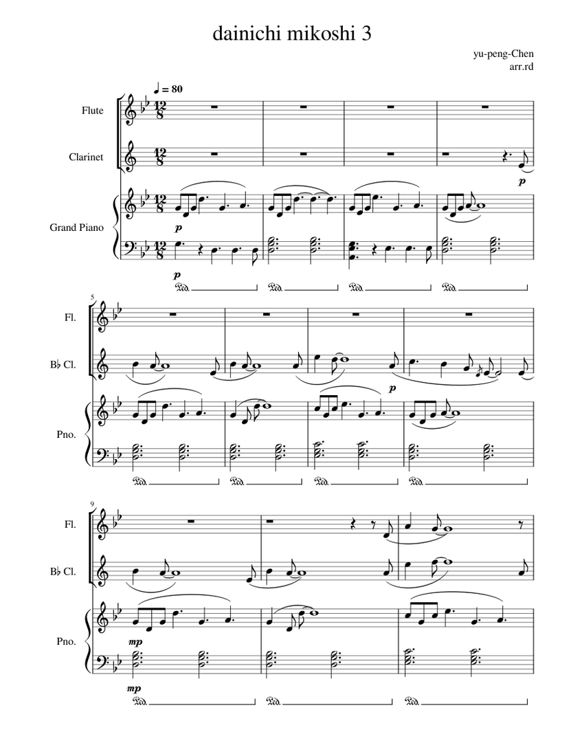 Genshin Impact - Dainichi Mikoshi OST (flute, clarinet, piano) Sheet ...