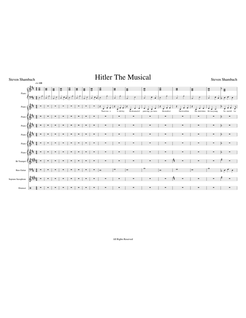 Hitler The Musical Sheet Music for Piano, Trumpet in b-flat, Bass ...