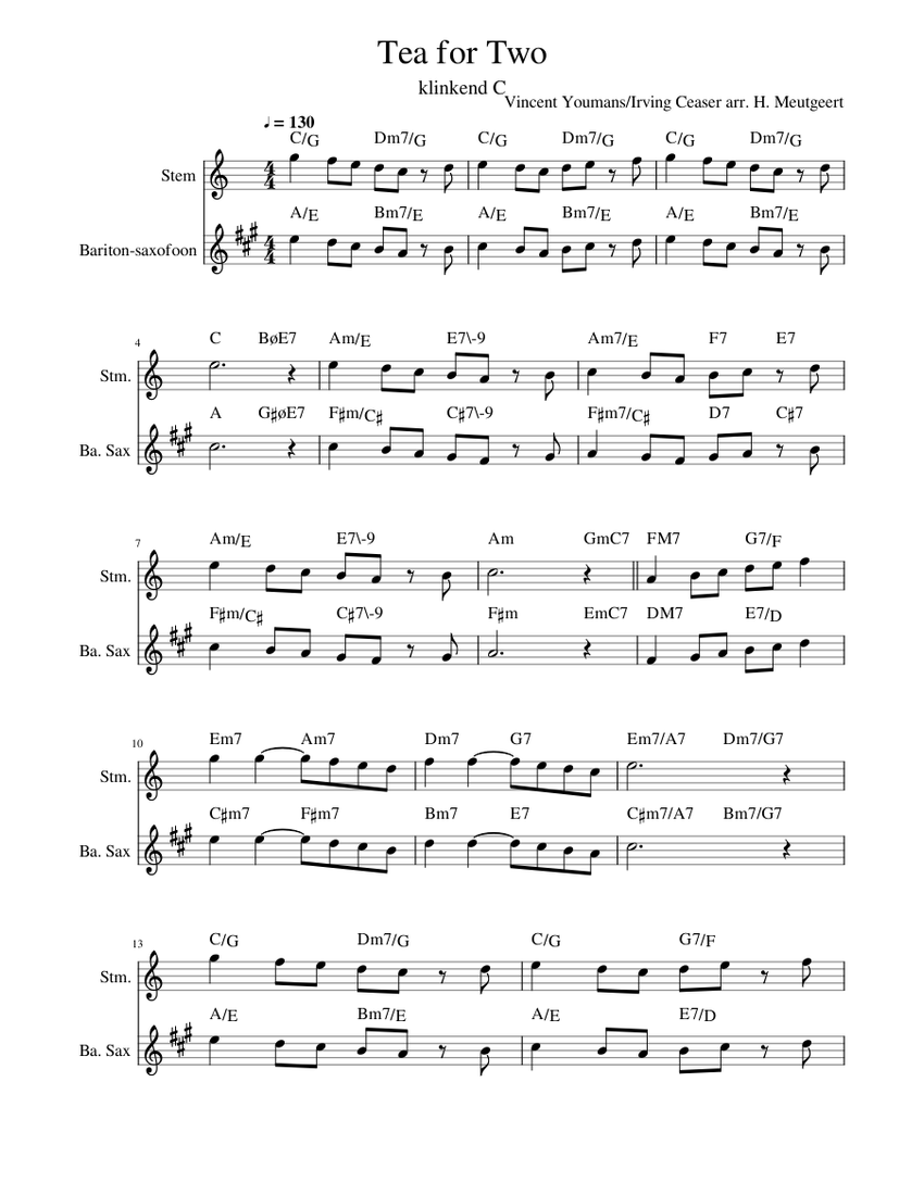 Tea_for_Two kl. C arr HM Sheet music for Vocals, Saxophone baritone ...
