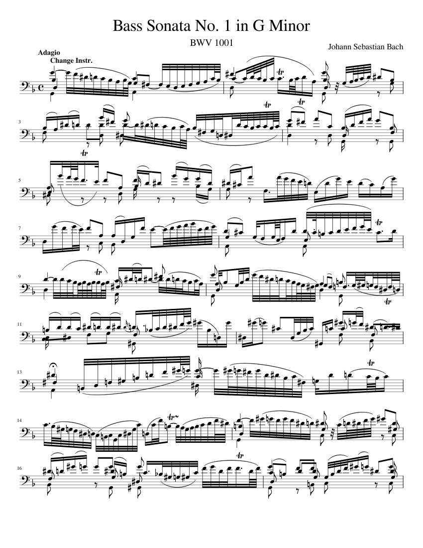 Solo Violin Sonata No. 1 in G Minor - J. S. Bach BWV 1001 (arr. for ...