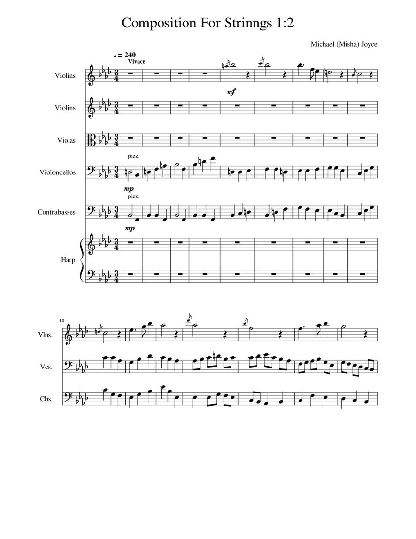 Composition For Strinngs 1 2 Sheet music for Harp, Strings group (String Ensemble) | Musescore.com