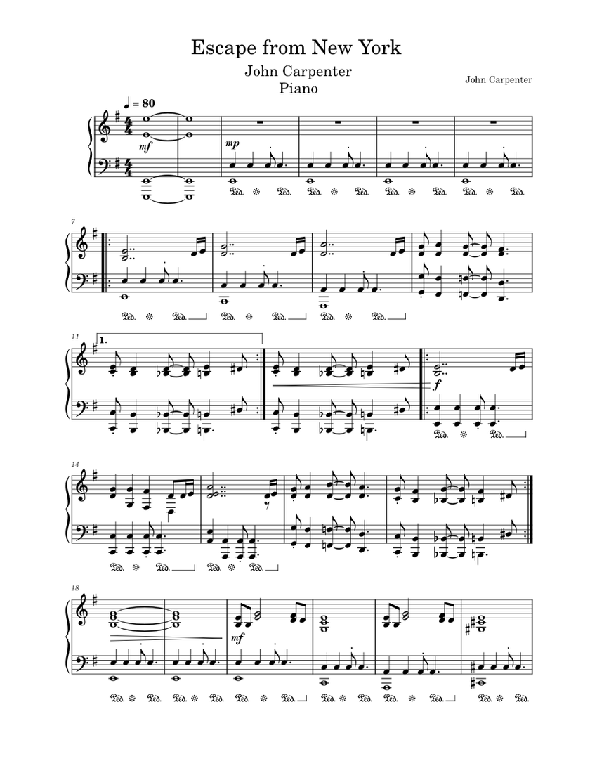 Escape from new york theme – John Carpenter Escape From New York (Piano ...