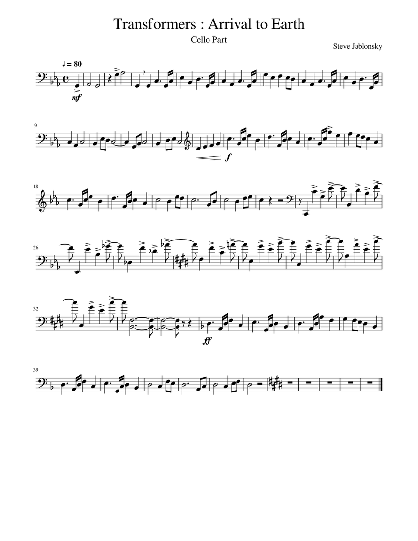 Transformers Arrival to Earth Sheet Music for Piano (Solo) easy ...