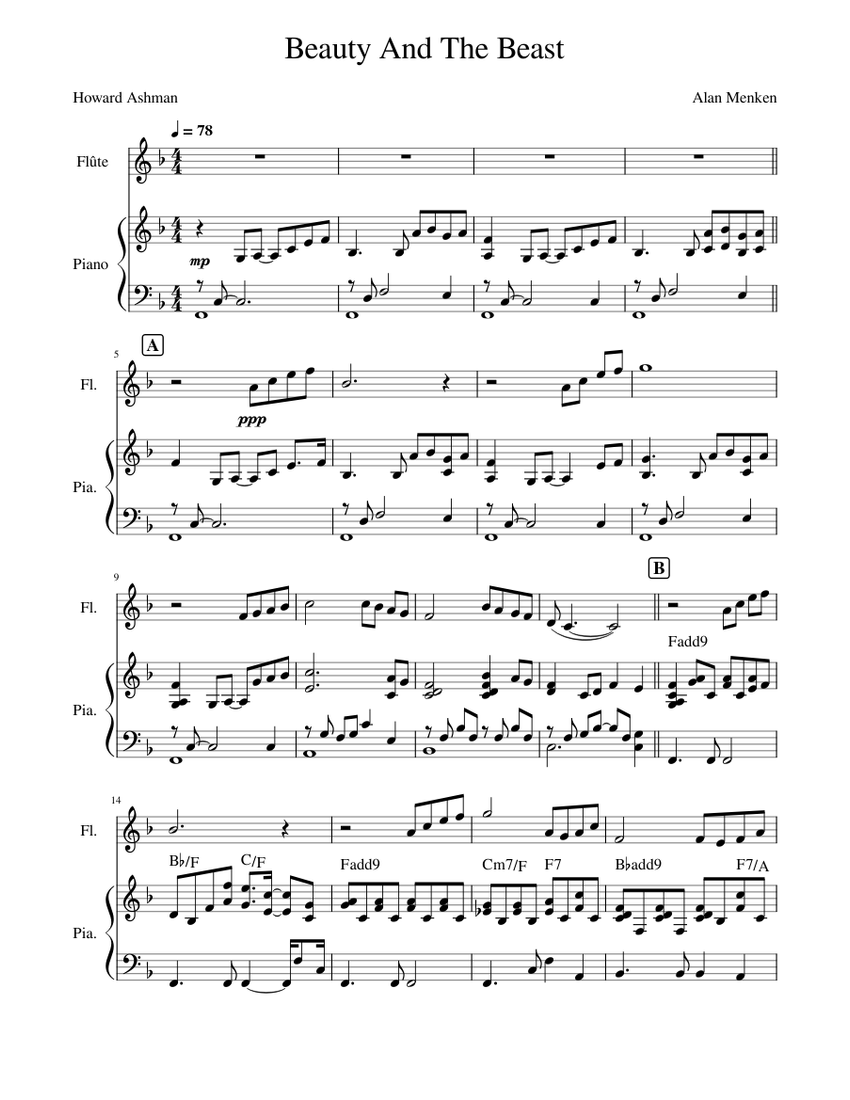 Beauty and the beast flute+piano Sheet music for Piano, Flute (Solo) | Musescore.com