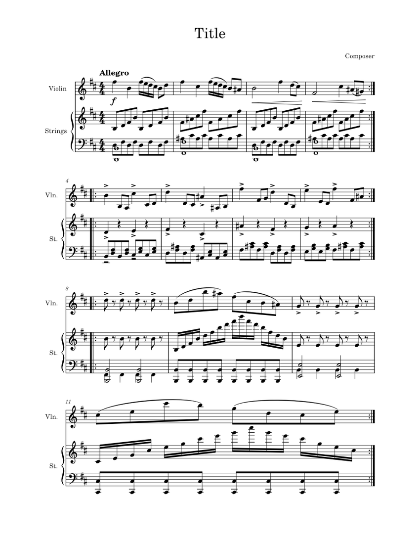 Score for Strings and Solo Violin Sheet music for Violin, Strings group (String Ensemble ...