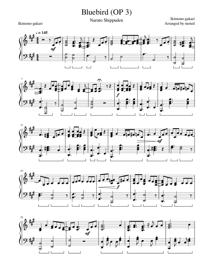 Bluebird (Naruto Shippuden OP 3) Sheet Music for Piano (Solo) | MuseScore.com