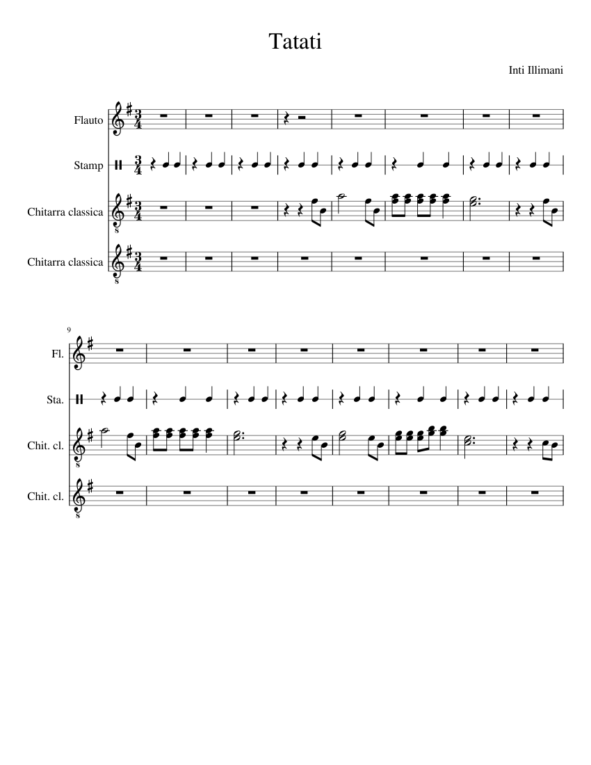 Tatati – Inti-Illimani Sheet music for Flute, Guitar, Stamp (Mixed ...