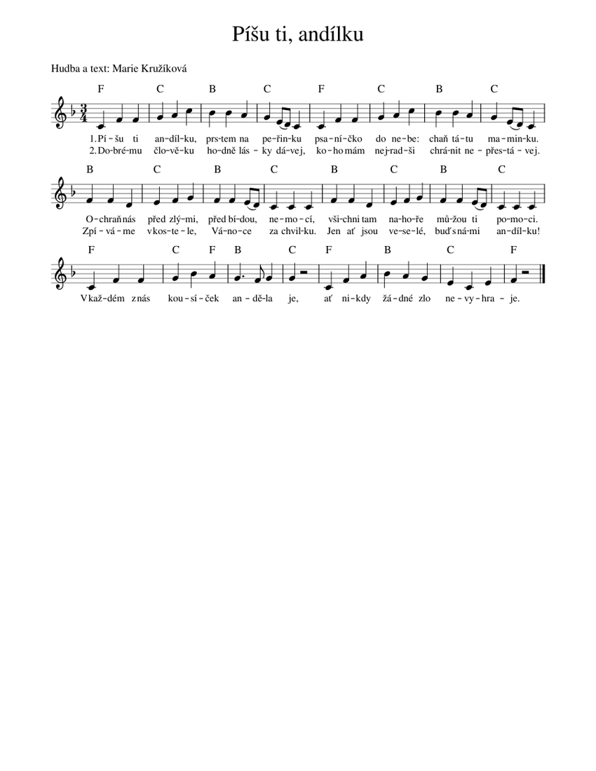 Píšu ti, andílku – Marie Kružíková Sheet music for Piano (Solo ...