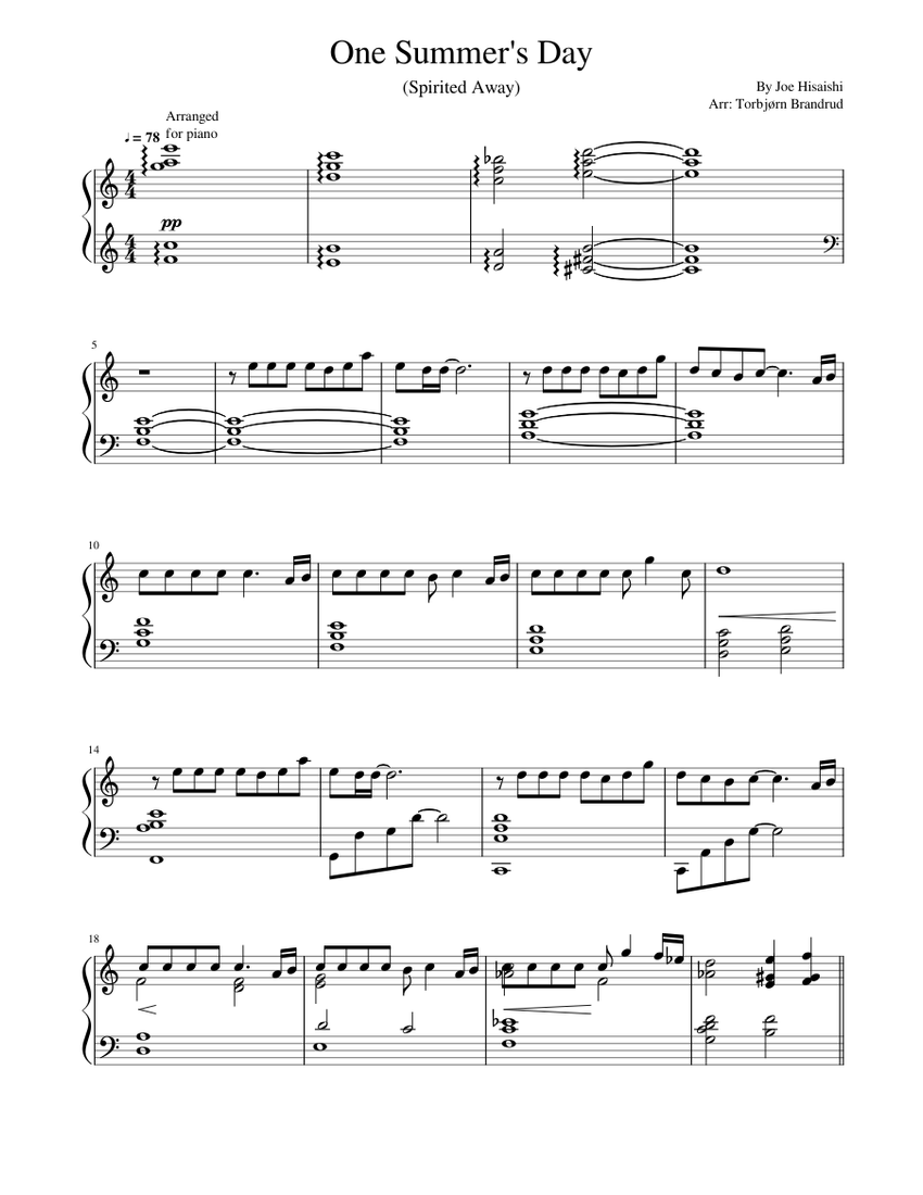 One Summer's Day Sheet music for Piano (Solo) | Musescore.com