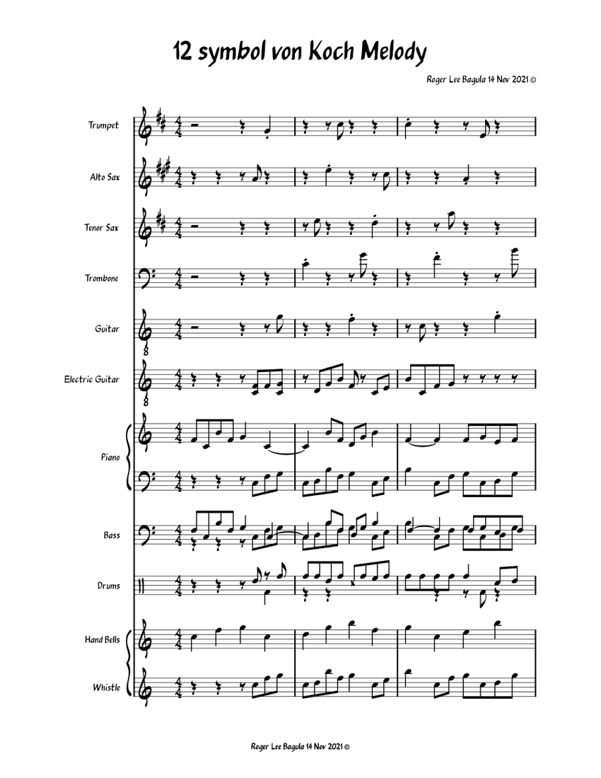 12 symbol von Koch Melody Sheet music for Piano, Trombone, Kazoo ...