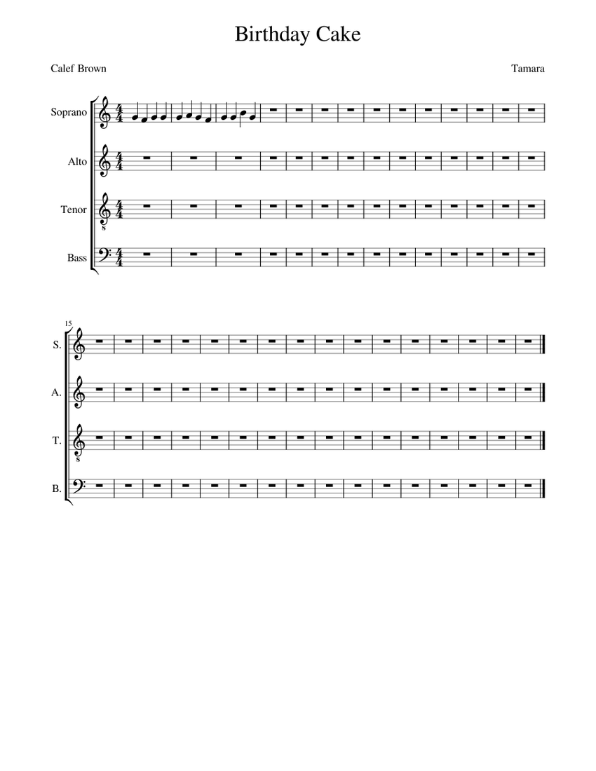 Birthday Cake Sheet music for Soprano, Alto, Tenor, Bass voice (Choral ...