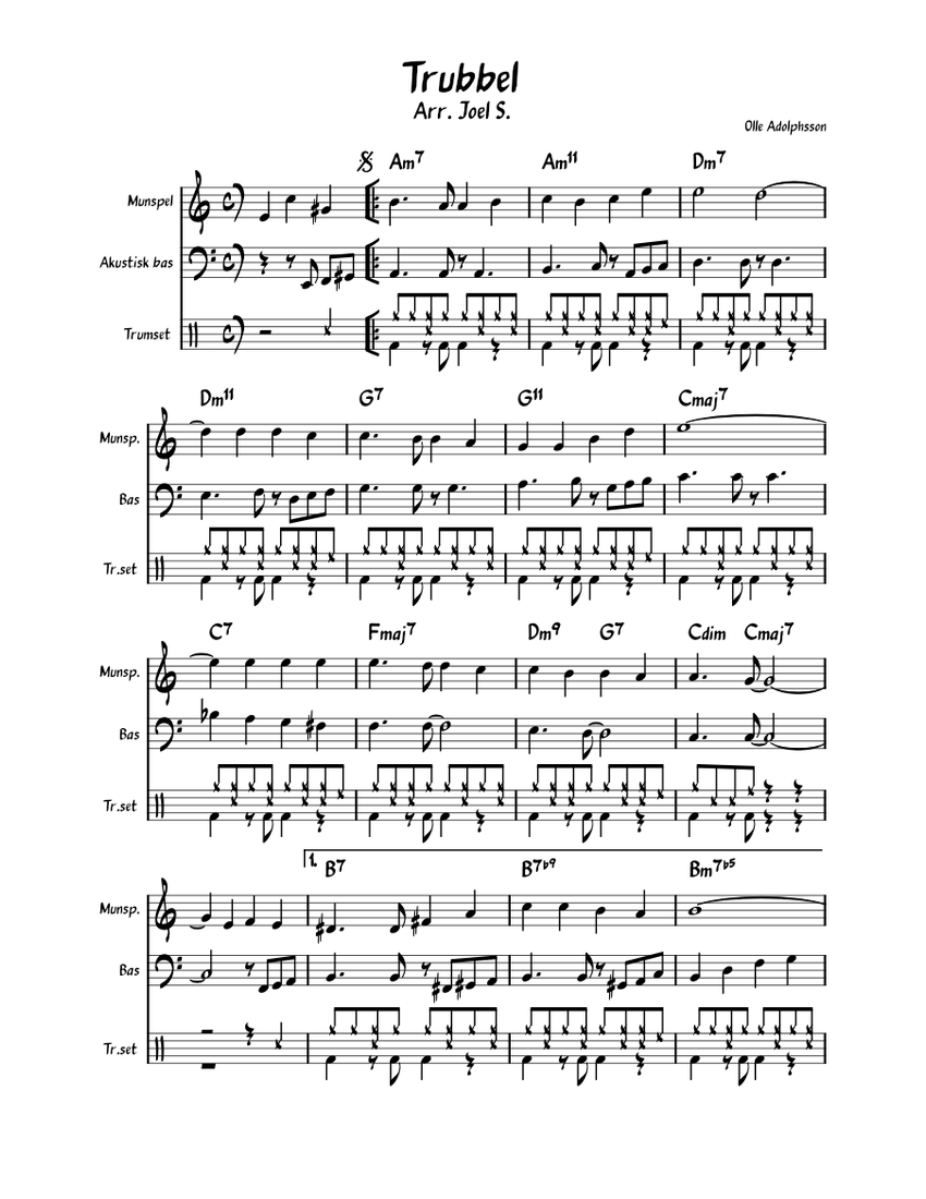 Trubbel – Olle Adolphson Sheet Music for Bass guitar, Drum group ...