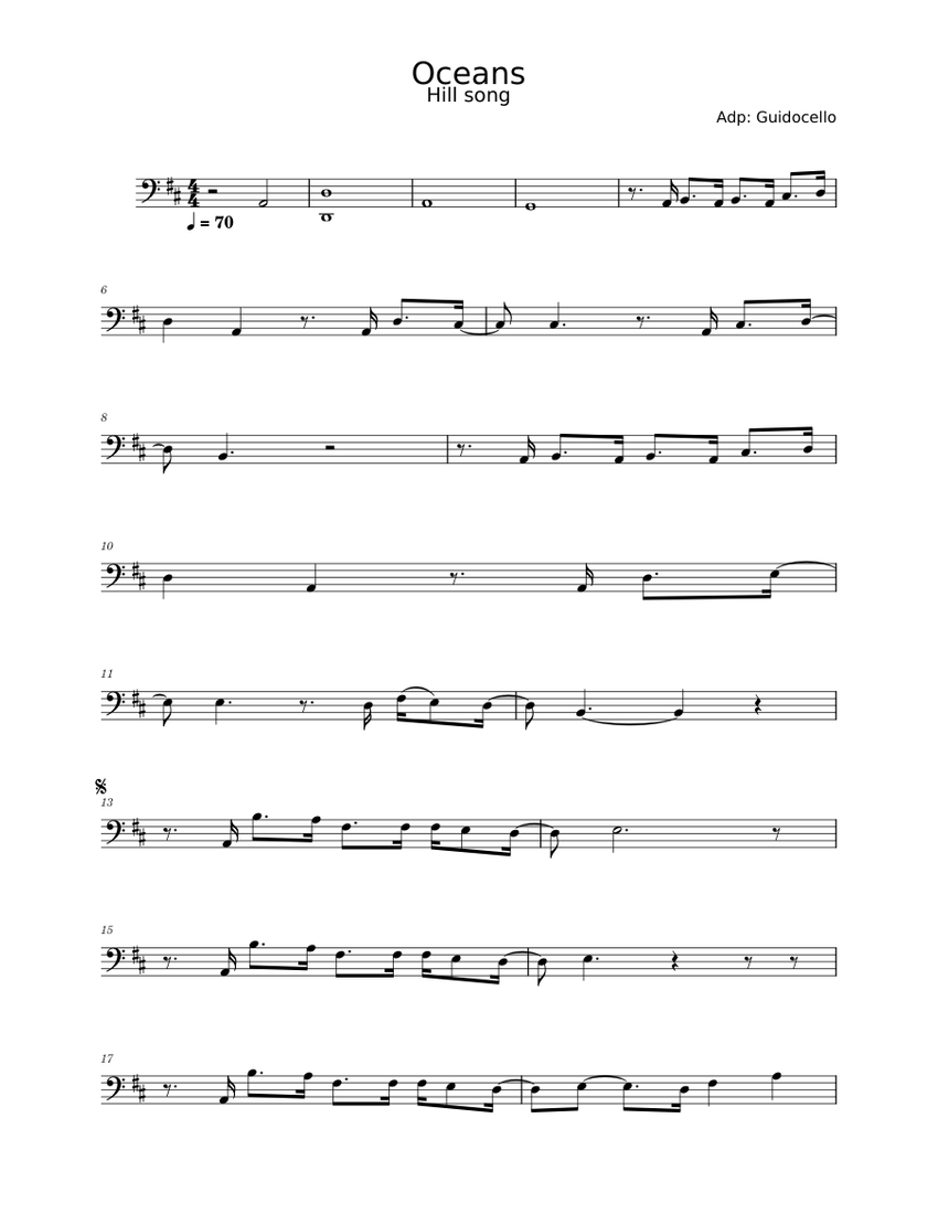 Oceans_Hillsong_simpl Sheet music for Cello (Solo) | Musescore.com