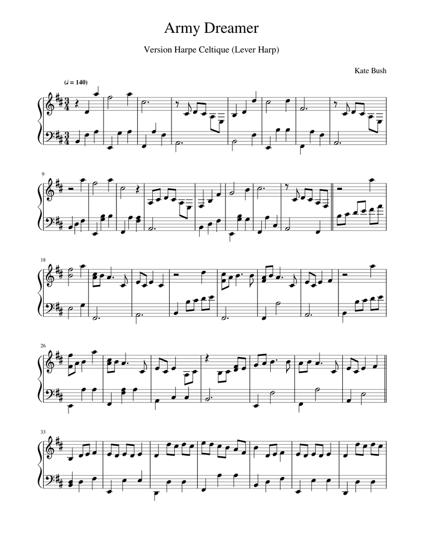 Army dreamers – Kate Bush - Celtic Harp Sheet Music for Harp (Solo ...