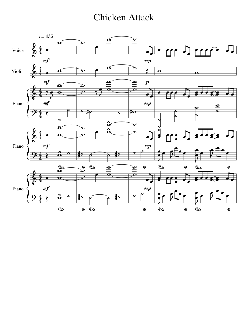 Chicken Attack Sheet Music for Piano, Vocals, Violin (Mixed Quintet ...