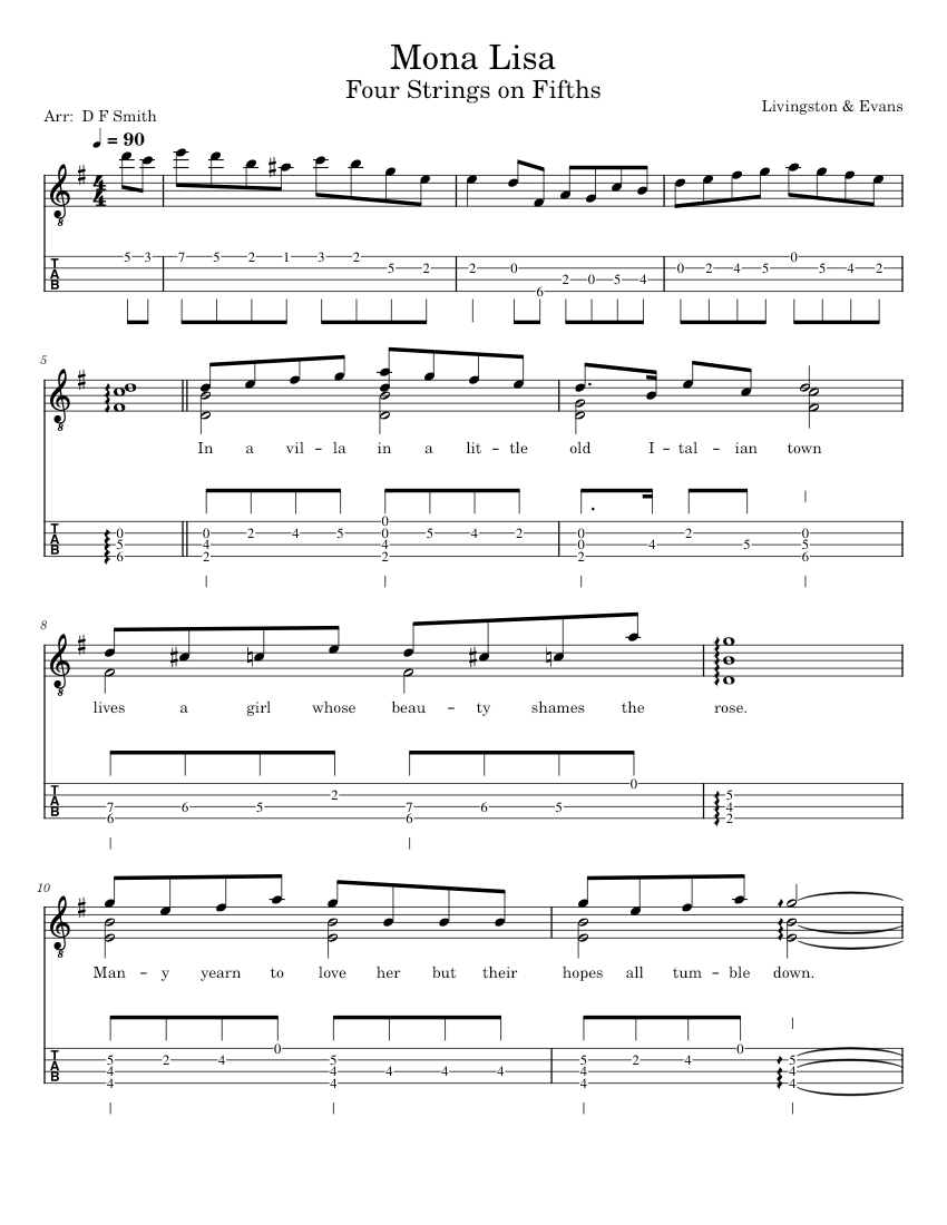 Mona Lisa – Jay Livingston and Ray Evans Sheet Music for Guitar (Solo ...