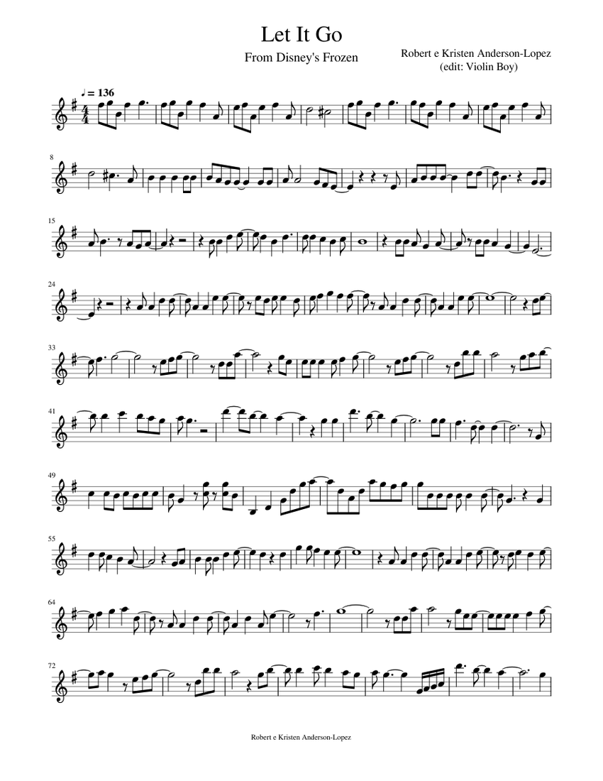 Let It Go Sheet Music for Violin (Solo) | MuseScore.com