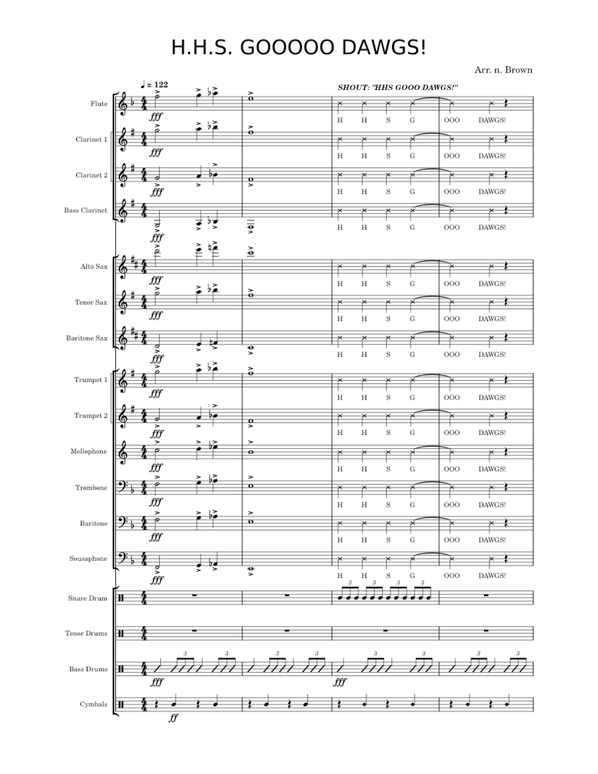 H H S GOOOOO DAWGS Sheet Music For Trombone Flute Clarinet In B h-h-s-gooooo-dawgs-sheet-music-for-trombone-flute-clarinet-in-b