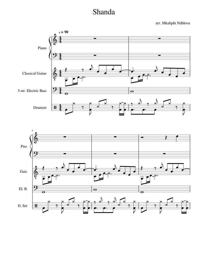 Shanda Sheet music for Piano, Guitar, Bass guitar, Drum group (Mixed ...