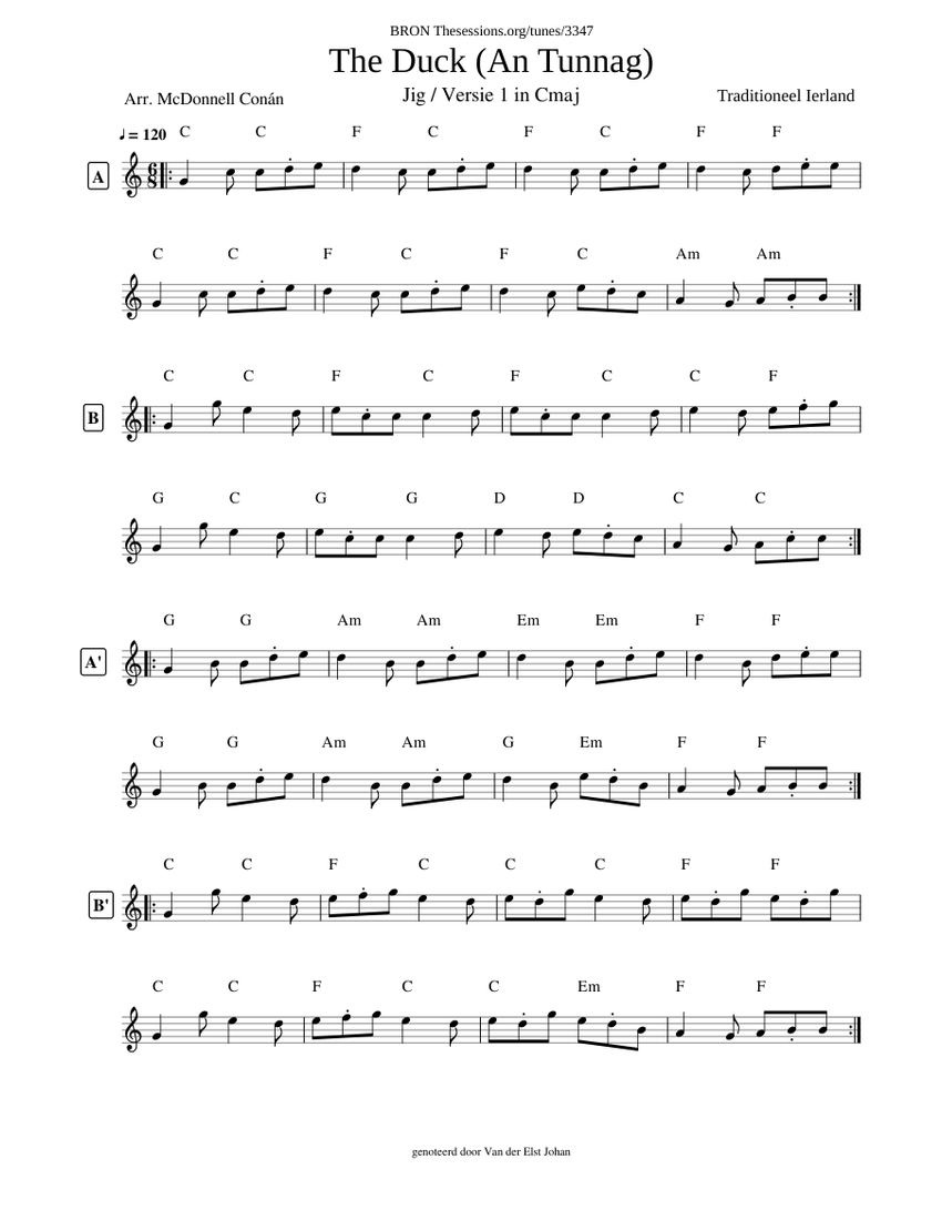 The Duck (An Tunnag) (Versie 1 in Cmaj) Sheet music for Flute (Solo ...