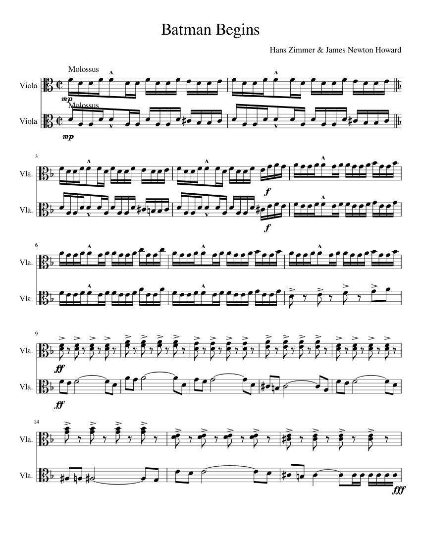 Batman Begins For 2 violas Sheet Music for Viola (String Duet ...