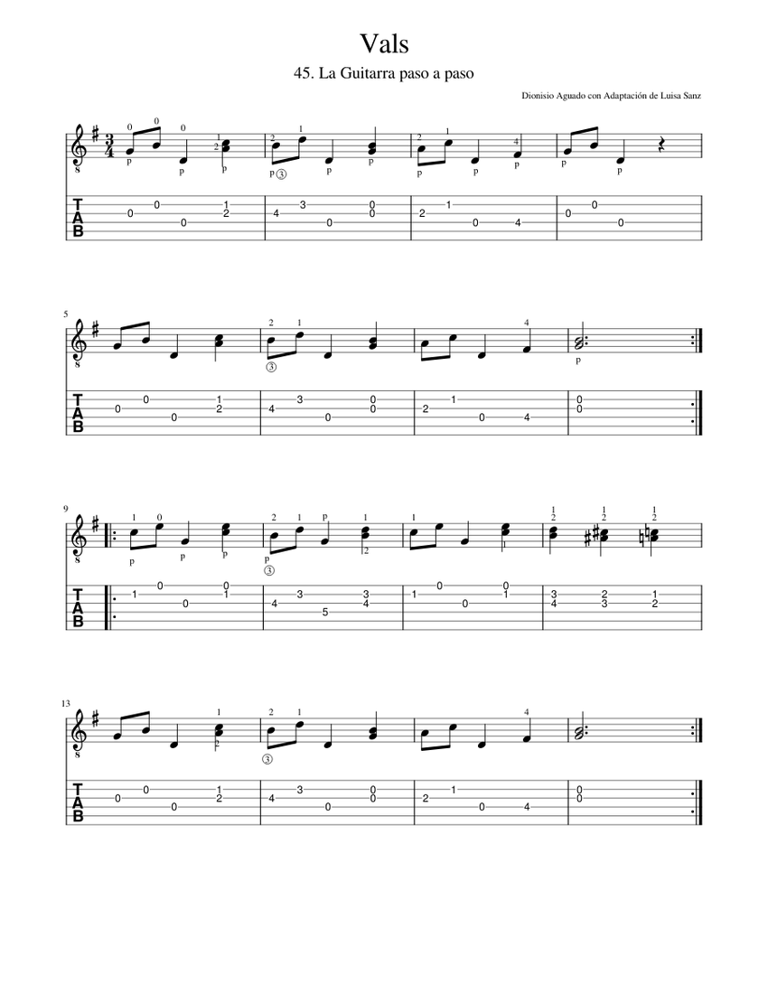 Vals Sheet Music and Tab for Guitar (Solo) | MuseScore.com