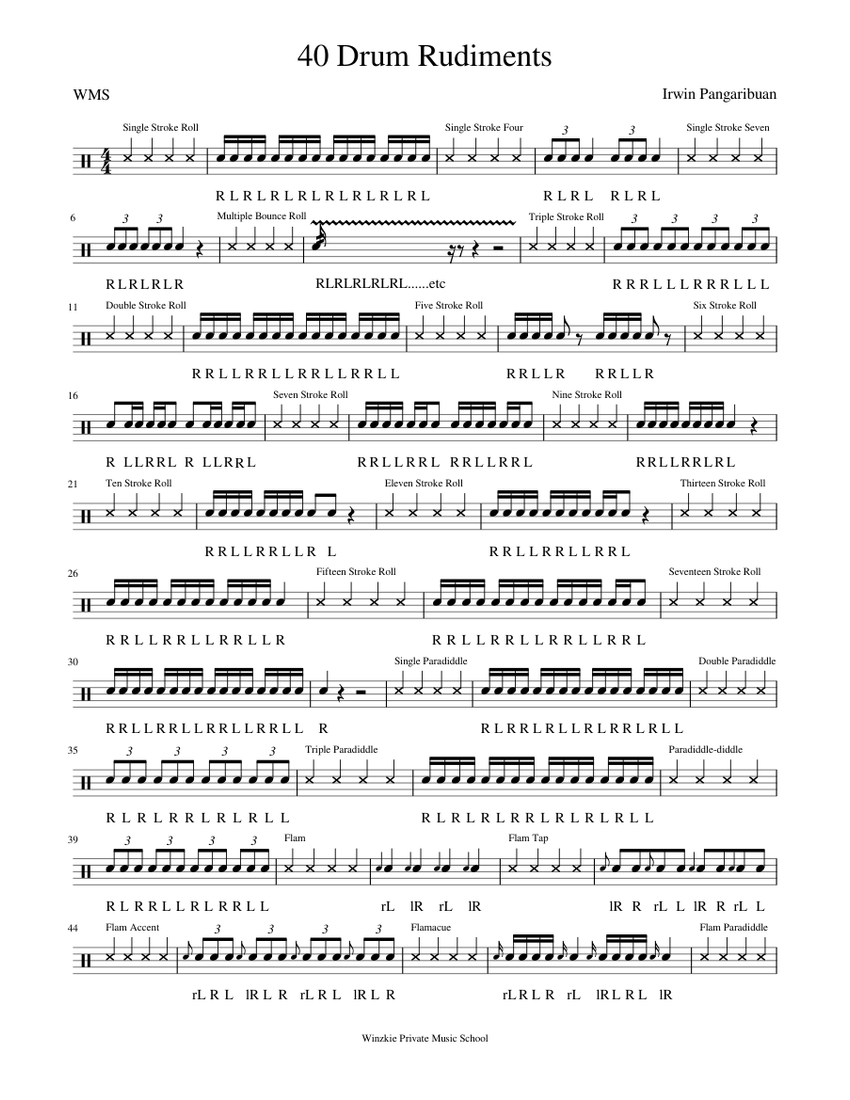 40 Drum Rudiments Sheet Music for Drum group (Solo) | MuseScore.com