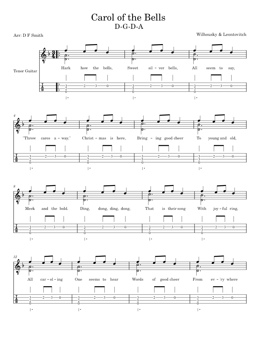 Carol of the Bells Std & Tab Sheet music for Guitar (Solo) | Musescore.com