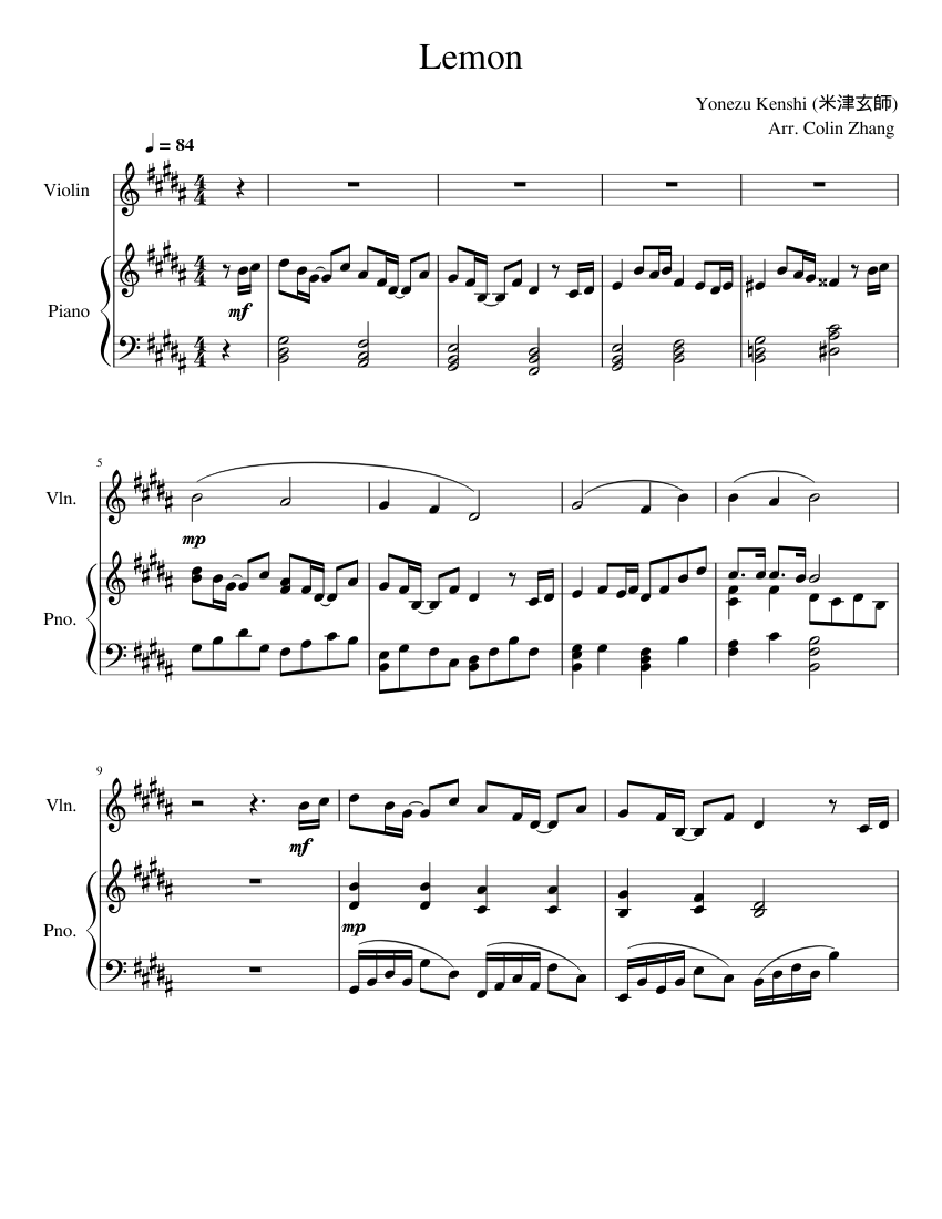Lemon Sheet Music for Piano, Violin (Mixed Duet) | MuseScore.com